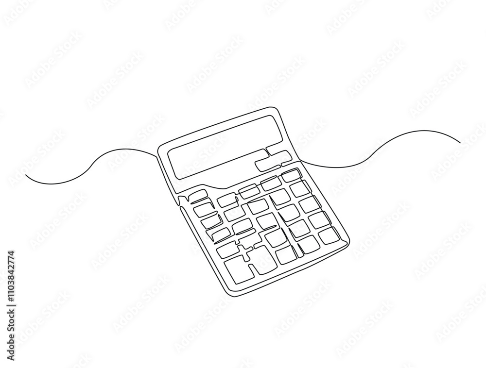 Continuous line drawing art of calculator accounting tool. Calculator ...