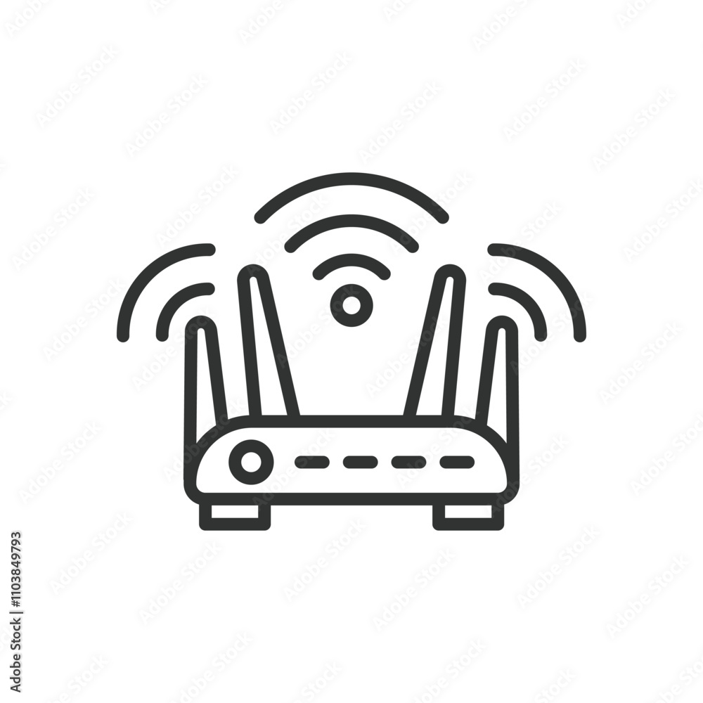 WiFi router 4 antennae, icon in line design. Wi-Fi, router, antenna ...