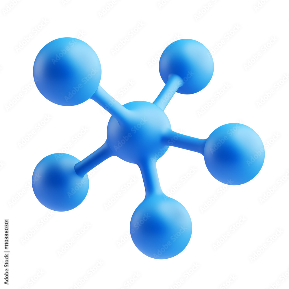 blue molecule structure 3d render icon isolated on transparent ...