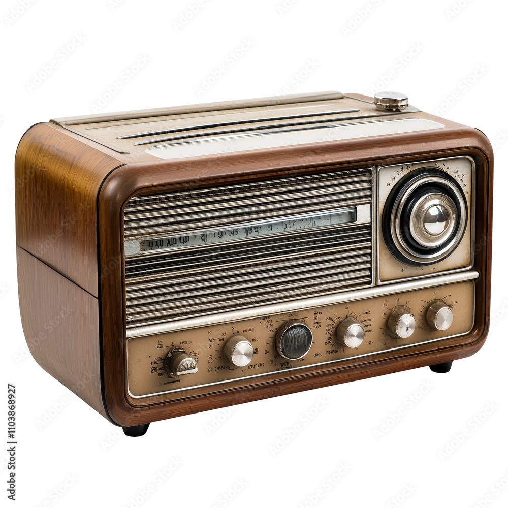 Retro stereo radio design, vintage decor isolated on white. Retro ...