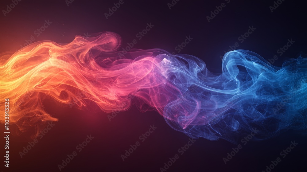 Contemporary blue and red smoke on a black backdrop. Abstract neon ...