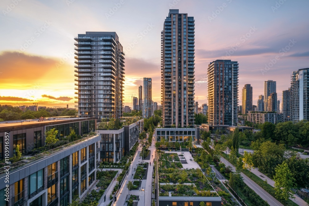 A sleek mixed-use development, modern minimalist design with a ...