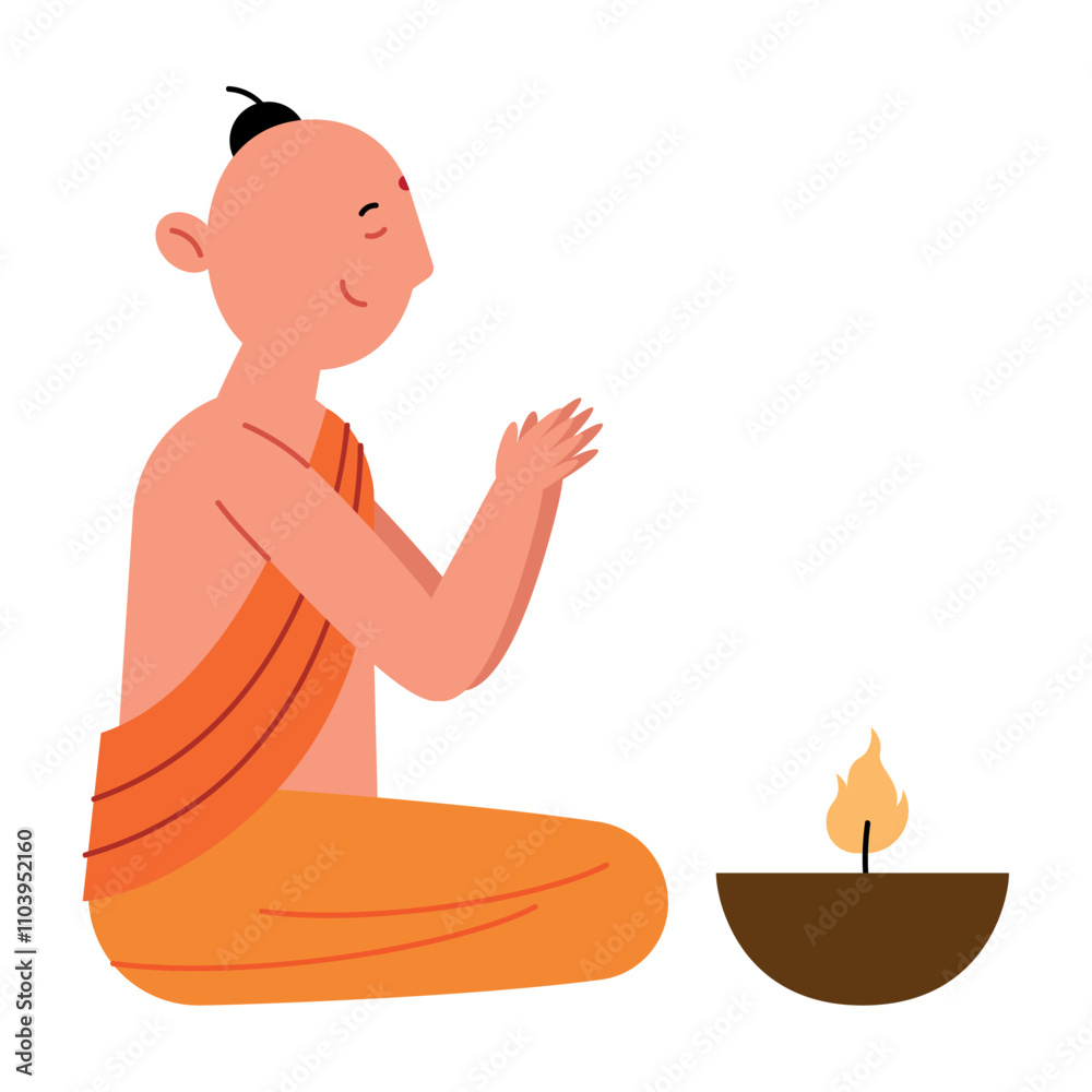 monk making havan ceremony Stock Vector | Adobe Stock