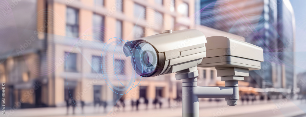 Camera surveillance system live monitoring. City street security ...