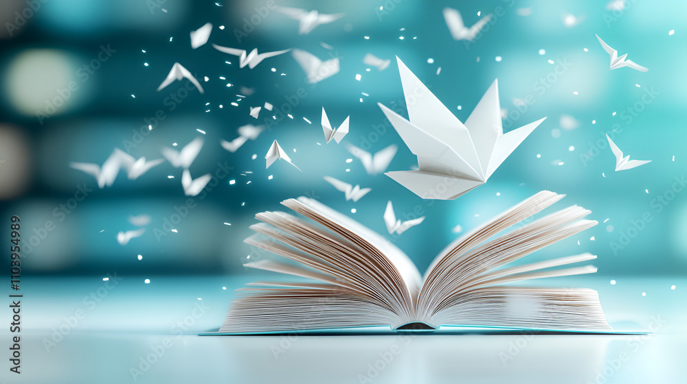 Open book with magic light shining, illuminating pages of knowledge ...