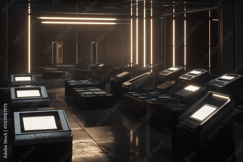 Futuristic Digital Archive Room with High-Tech Equipment, Soft Lighting ...