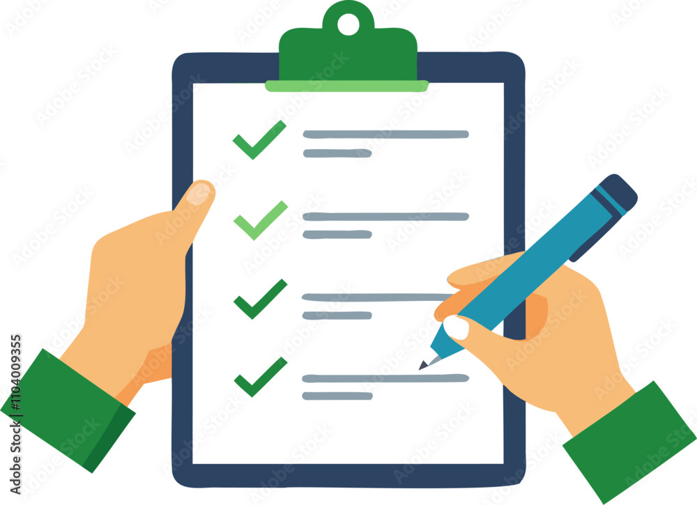 Paper clipboard, checklist form. Hand holding sheet with checklist. To ...