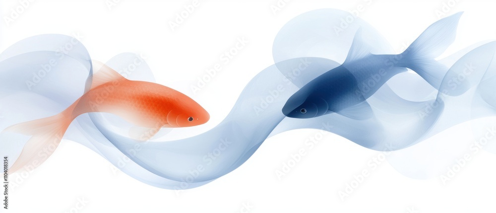 n illustration of two fish, one orange and one blue, swimming in ...