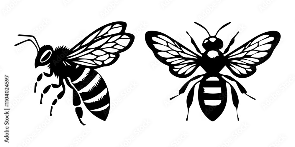 set of insects, Set of Bee Silhouette Art Vector Illustration ...