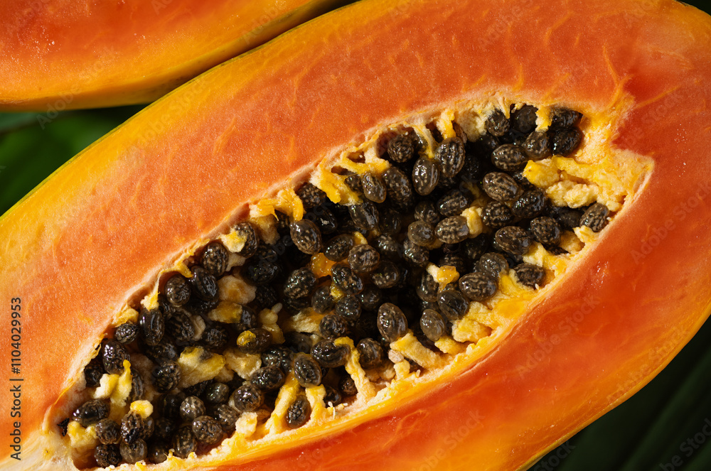 Juicy papaya slices top view showcase this vitamin rich fruit. Tropical ...