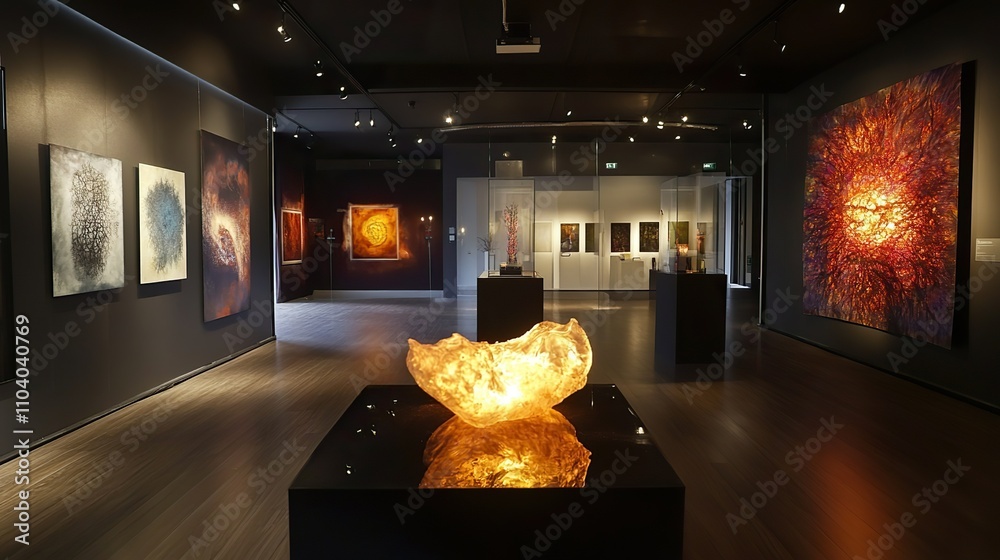 A modern art gallery featuring an indoor fire art installation ...