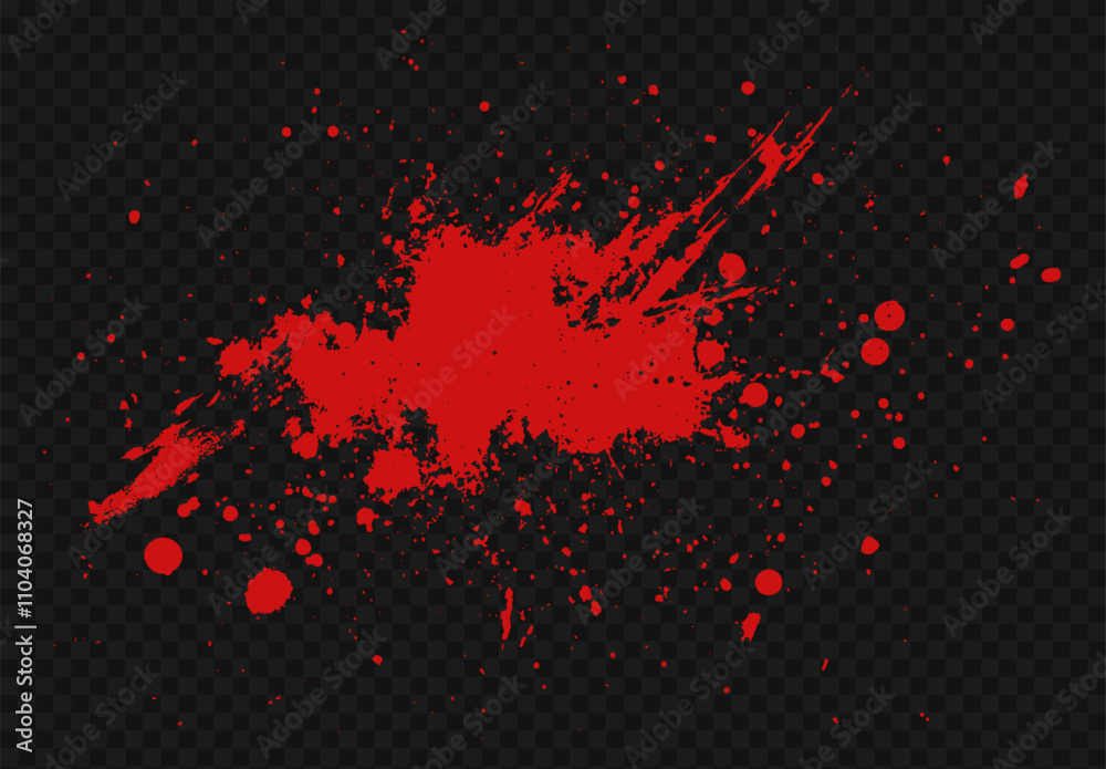 Vector blood splatter texture with red ink drops and splashes on a ...