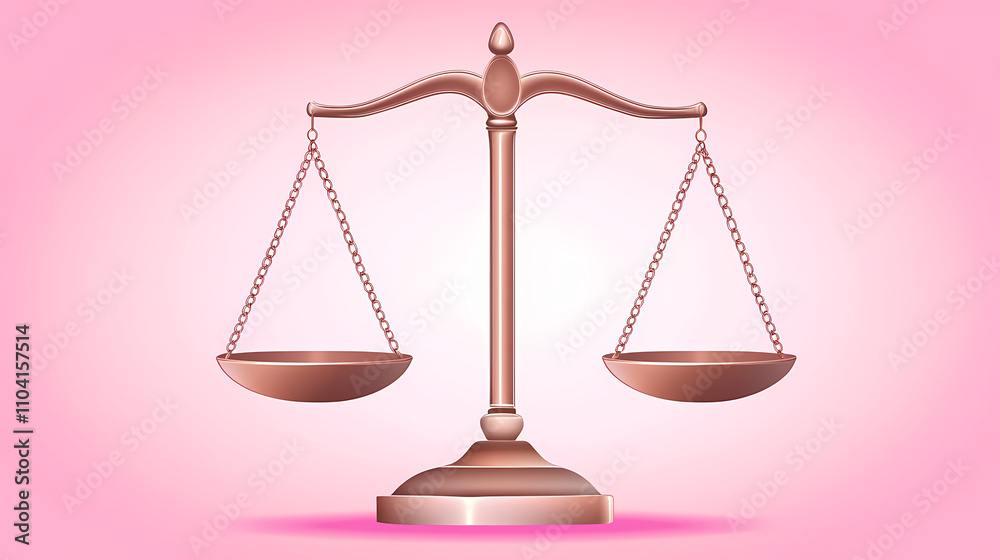 Minimalist bronze balance scale on a pink background with smooth ...