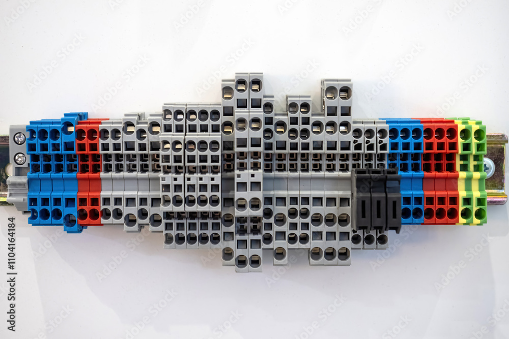 Terminal block for electrical equipment. Large terminal block painted ...