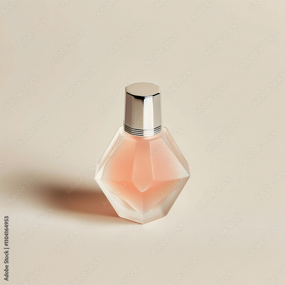 Geometric perfume bottle showcases a hexagonal design with frosted ...