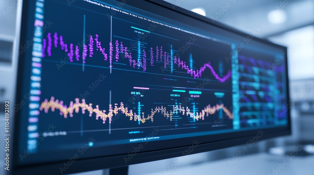 AI-driven cell lineage tracking displayed on a research monitor, cell ...