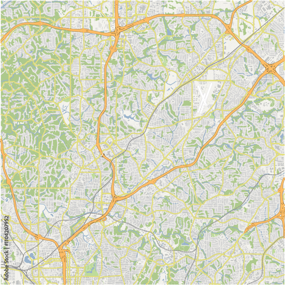 Map of Brookhaven in Georgia in a normal road map style. Contains ...