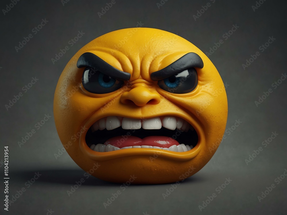 Angry yellow face emoticon, displaying intense emotions. Stock ...