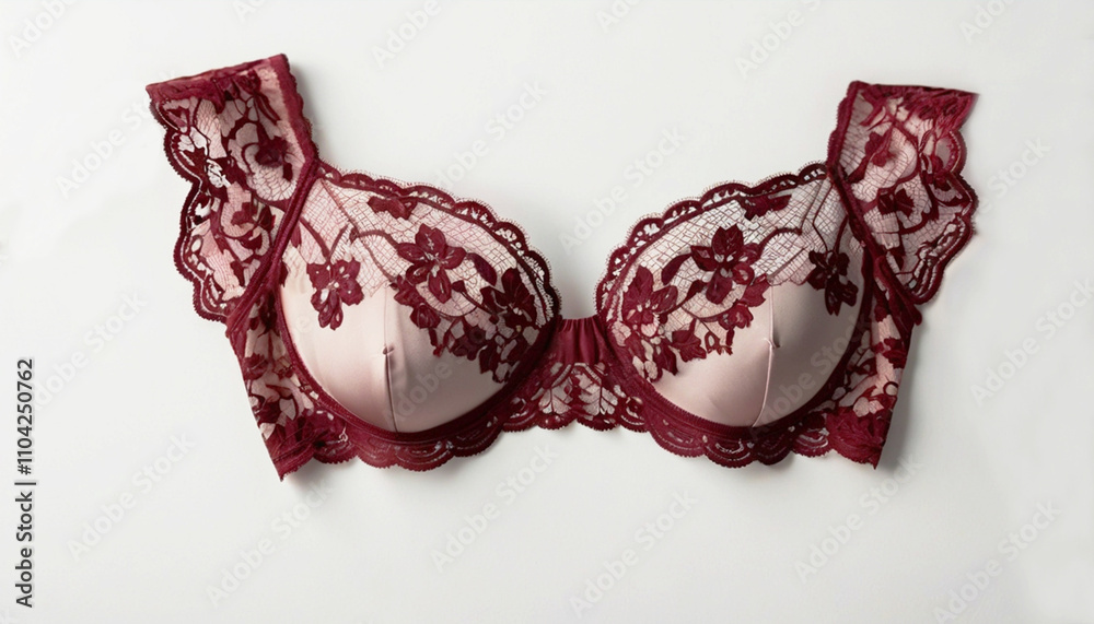 Lingerie. Lace dark burgundy and pink bra on white background ...