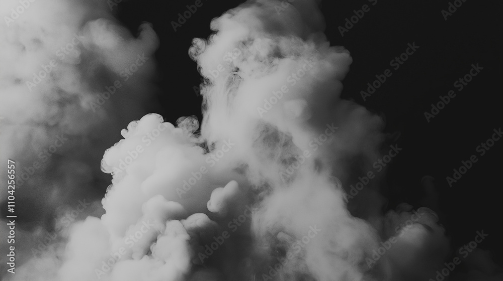 Dense, textured gray smoke cloud expanding outward, set against a deep ...