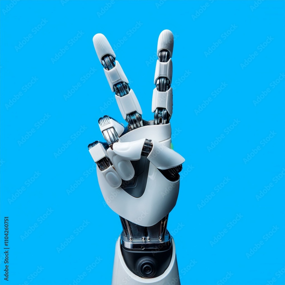 robot fingers giving the peace sign Stock Photo | Adobe Stock