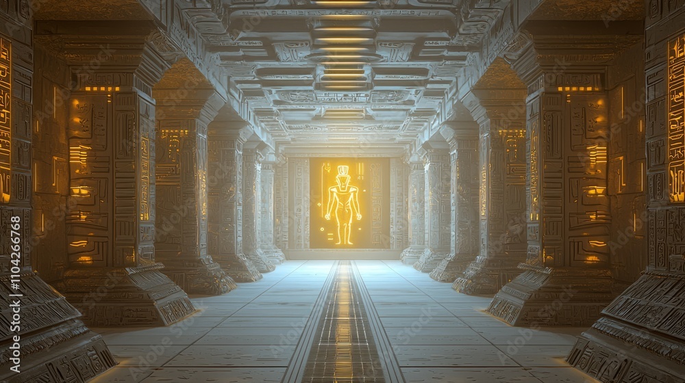 Glowing Holographic Ancient Egyptian Gods in Futuristic Temple - Ultra ...