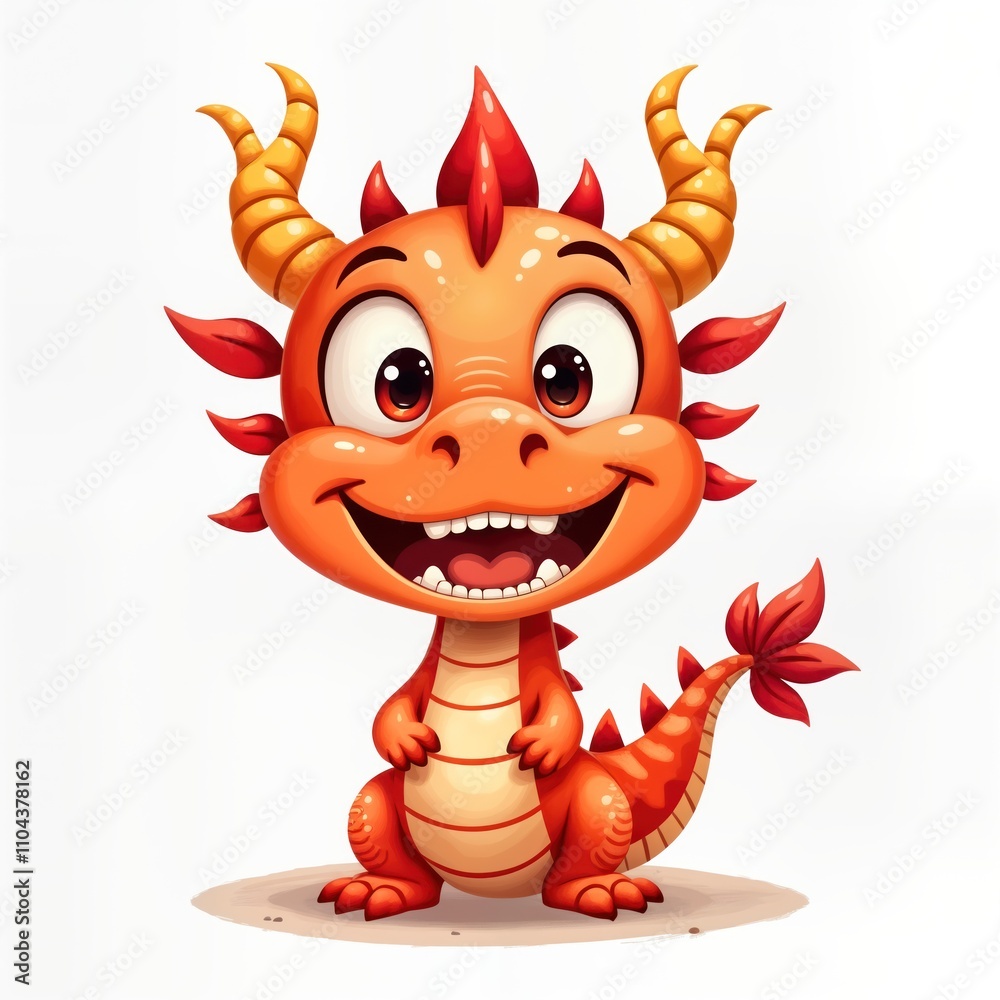Cute cartoon dragon stands. Smiling friendly dragon in kids art style ...