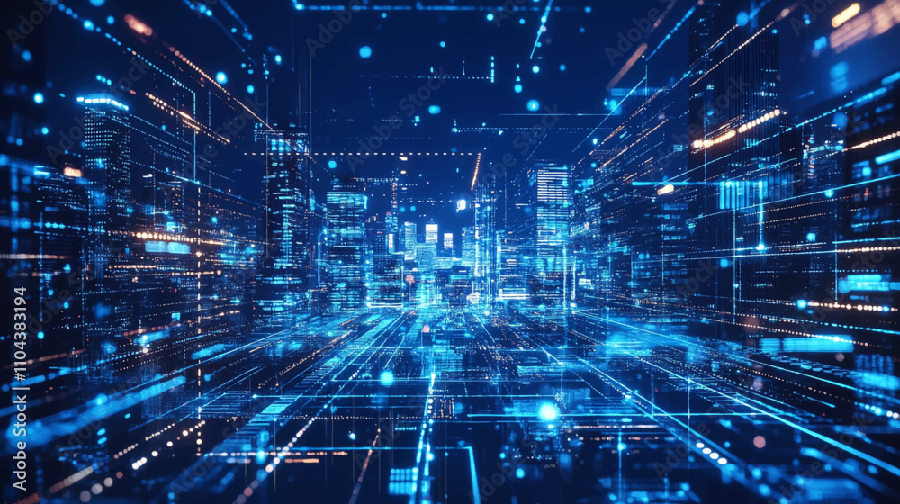 Modern city and wireless communication network concept. Smart city ...