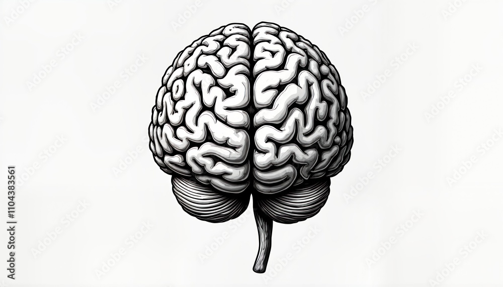 Detailed illustration of human brain. Complex anatomy. Isolated on ...