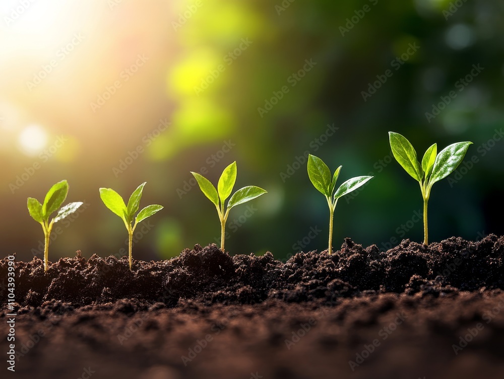 Young seedlings are sprouting from rich soil, showcasing their vibrant ...