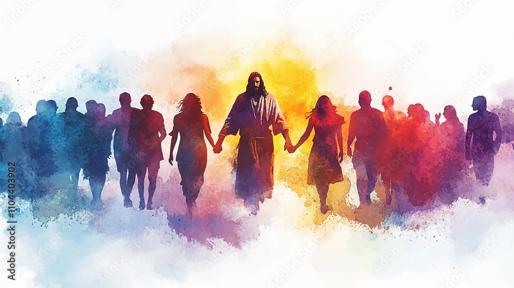 Jesus christ holding hands with diverse group of people digital ...