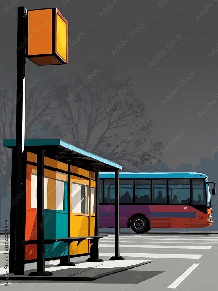 Colorful bus stop clip art for urban planning and travel designs. Stock ...