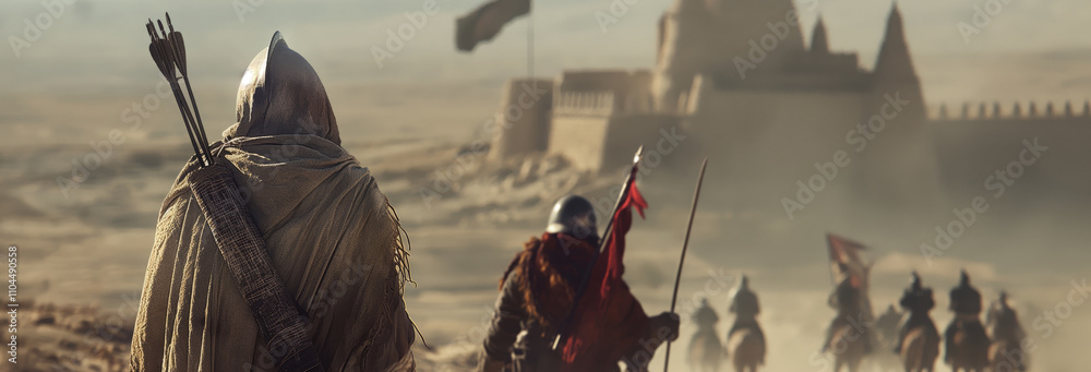 Realistic Cinematic Shot, view from backside of two muslim Warriors on ...