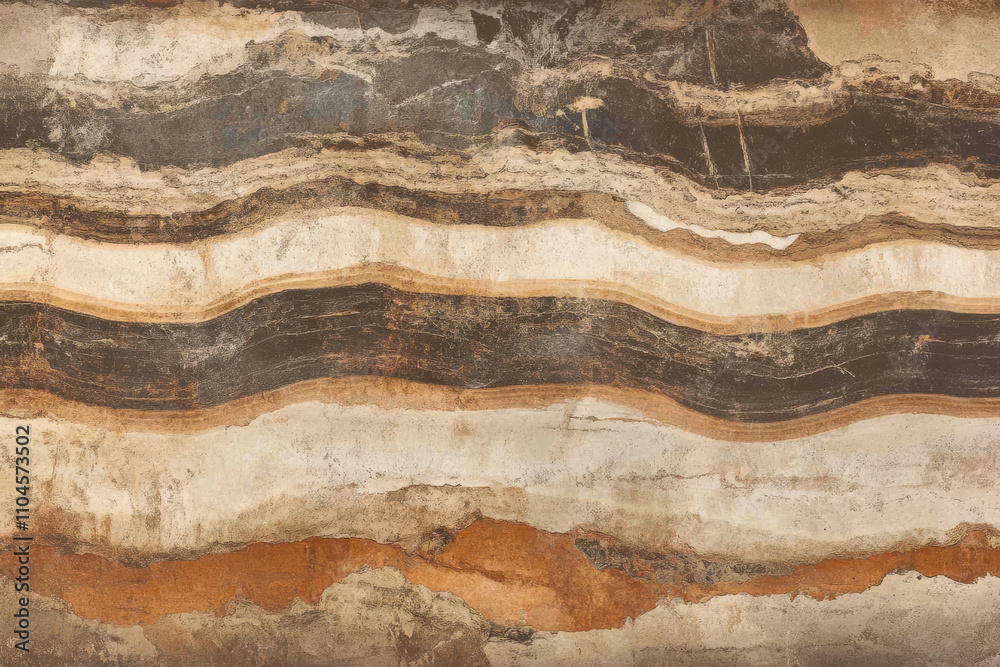 Layered rock strata texture, alternating bands of earthy colors with ...