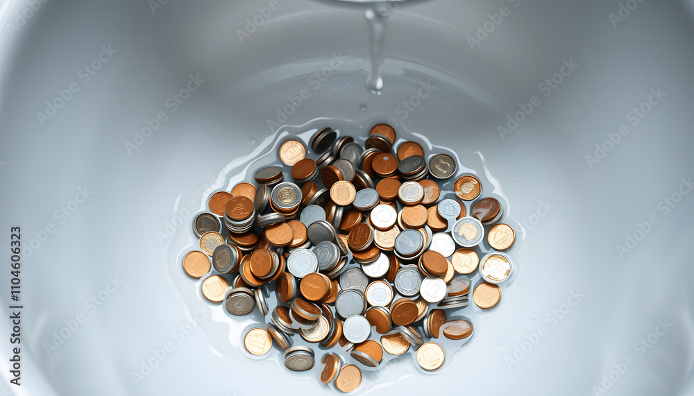 cleaning coins in wash basin sink. wasting and lost money when leaving ...