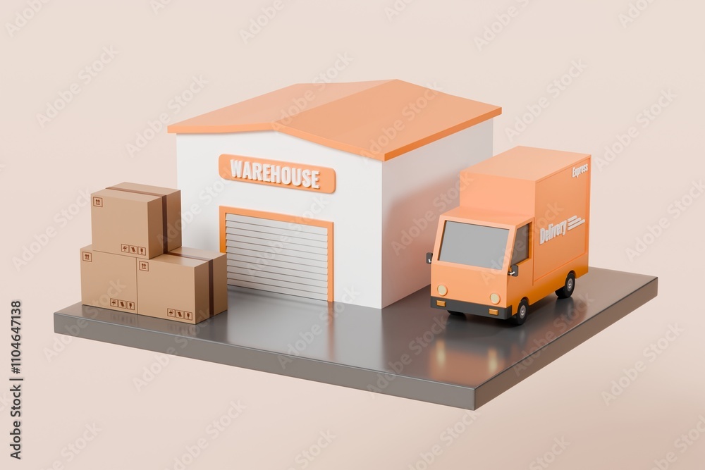 3d Warehouse package cargo building with stock parcel storage shipment ...