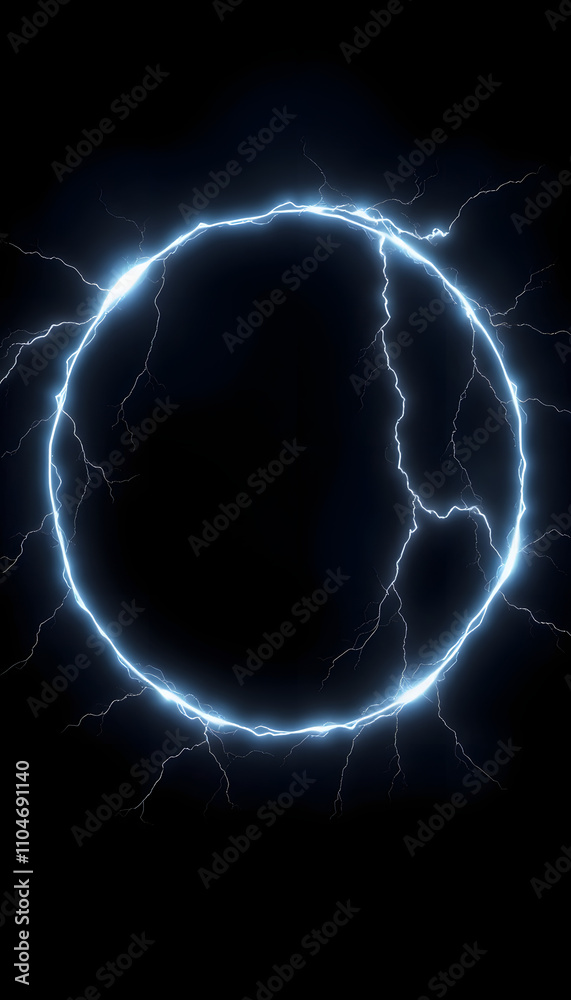 Lightning round frame. on the dark background plasma magical portal ...