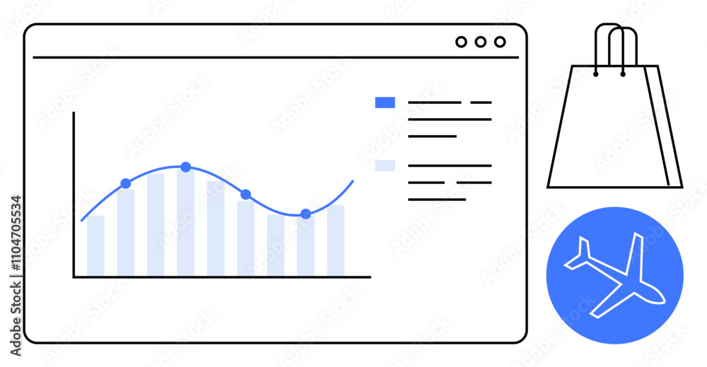Data analytics dashboard featuring a growth chart, statistics, shopping ...