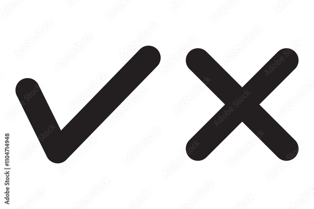 Check mark icon button set. Check box icon with right and wrong buttons and yes or no checkmark ...