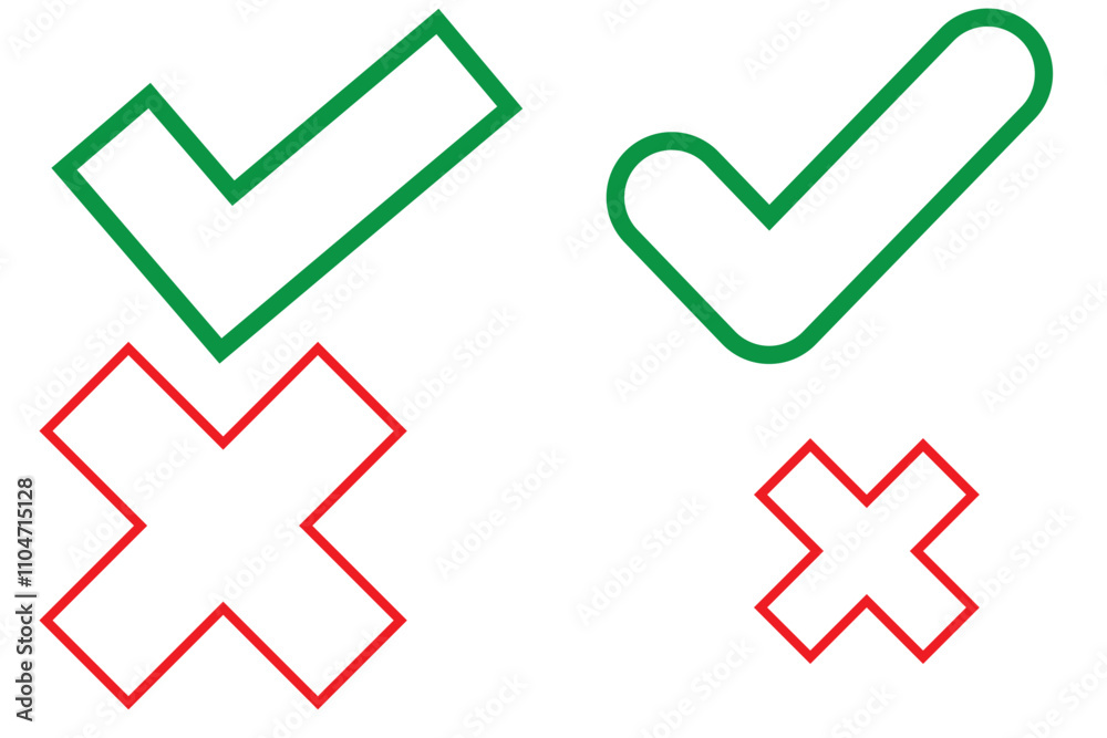 Check mark icon button set. Check box icon with right and wrong buttons and yes or no checkmark ...