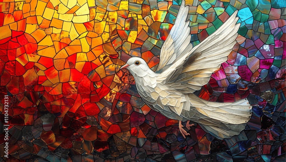 Vibrant Stained-Glass Dove of the Holy Spirit in Abstract Art Stock ...