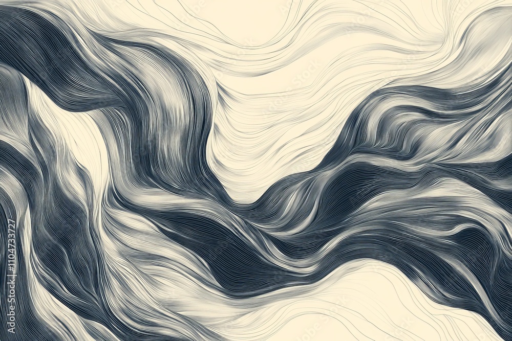 An abstract design featuring flowing lines in a wave-like motion ...