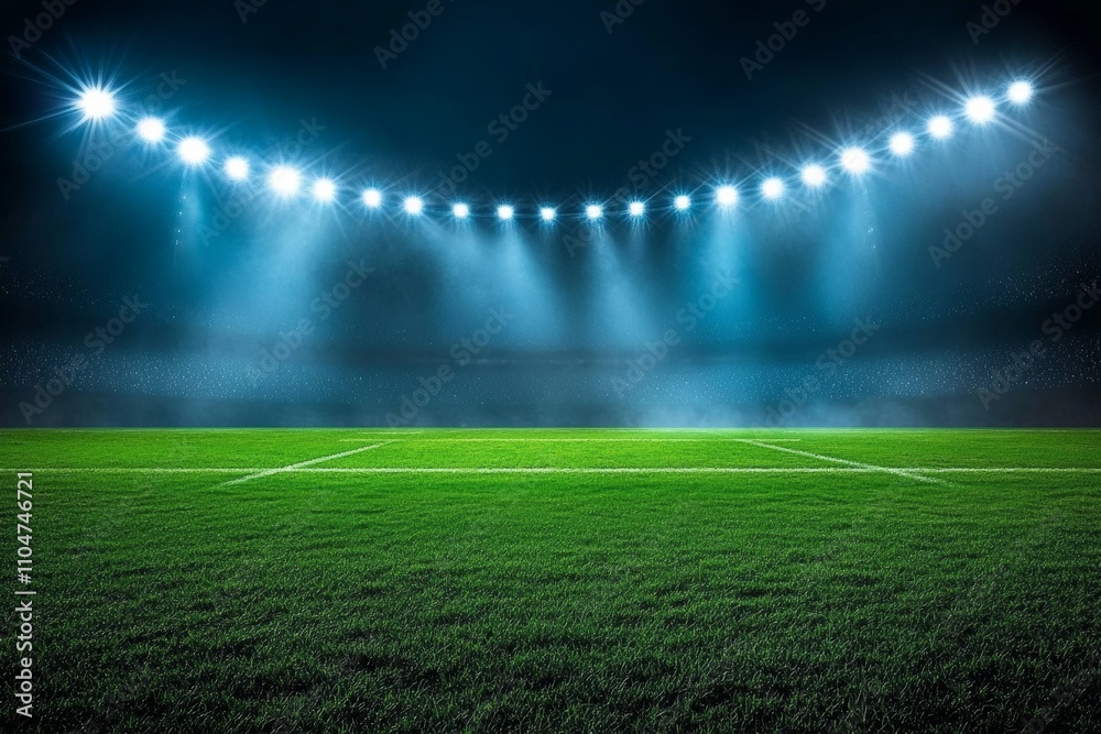 Night Stadium Lights Foggy Grass Soccer Arena 3D Rendering Stock Photo ...