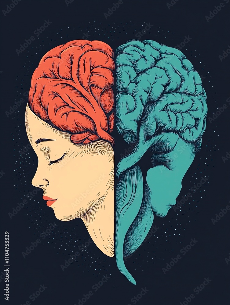 Heart and brain parts hugging each other. Warm embrace between rational ...