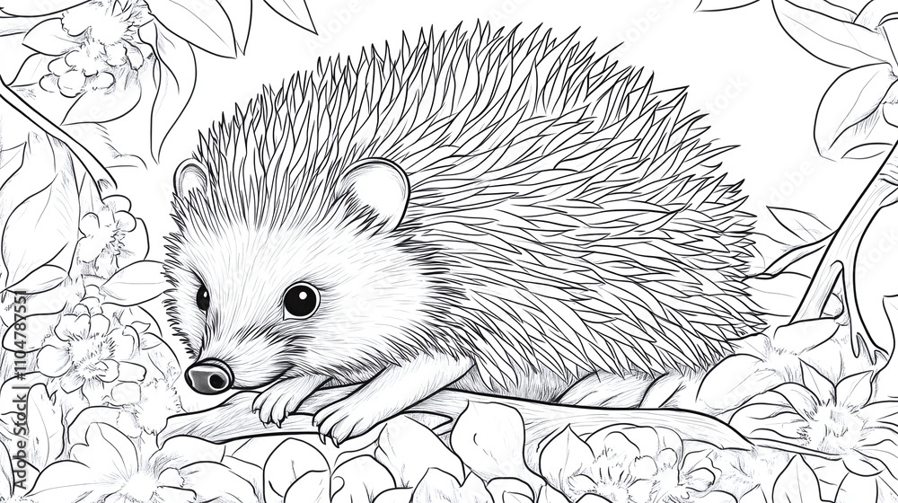 Charming hedgehog coloring page, whimsical book drawing animal doodle ...