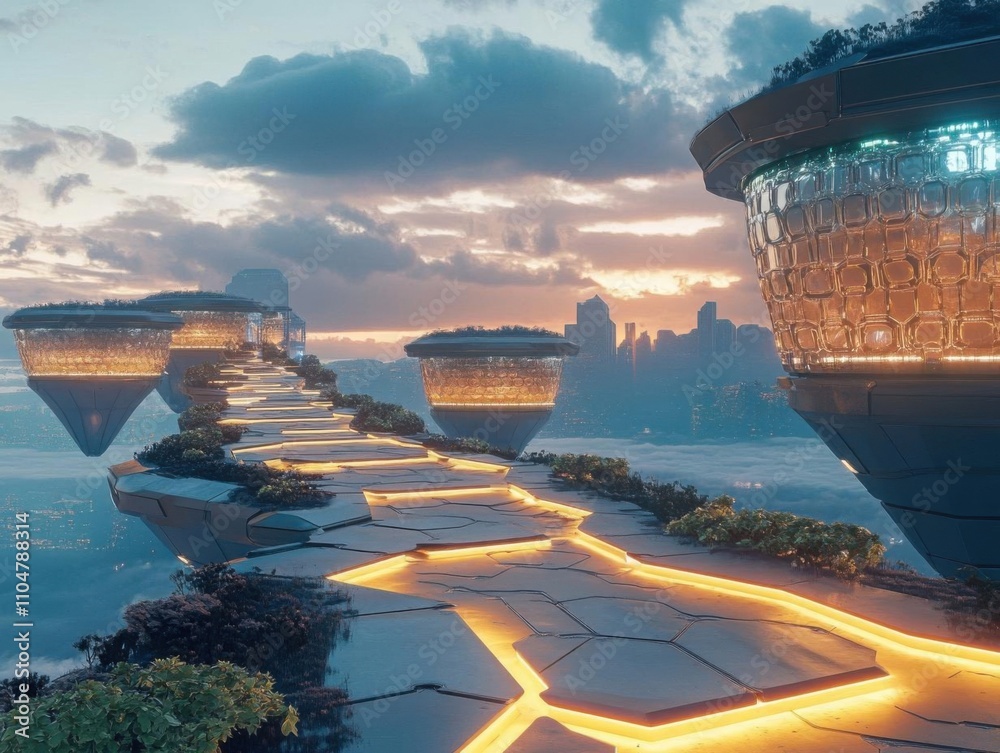 Futuristic Cityscapes: Elevated Pathways Connecting Floating Islands ...