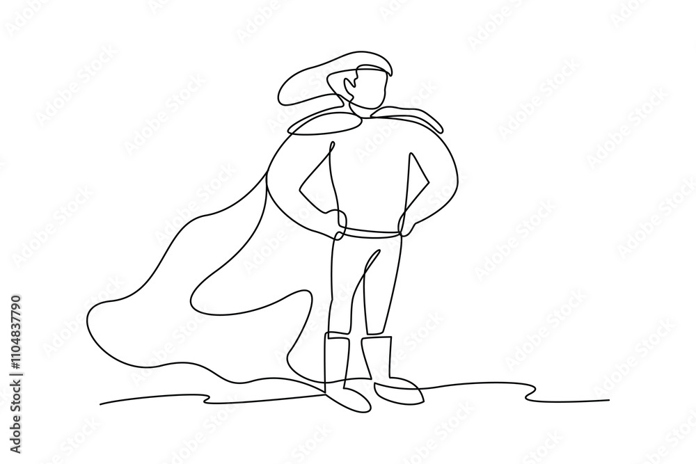 Simple continuous line drawing of burly hero. Hero in real life concept ...