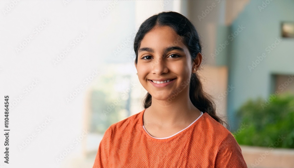 Firefly smiling teenage indian girl with braces, close up portrait of ...