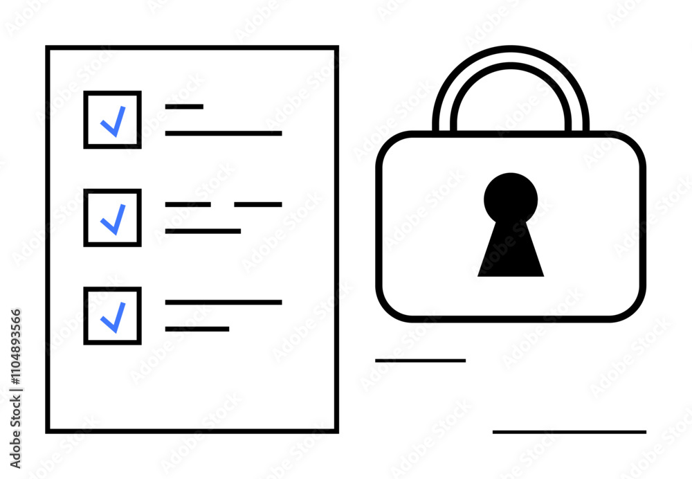Checklist with three marked tasks and a security padlock. Ideal for ...