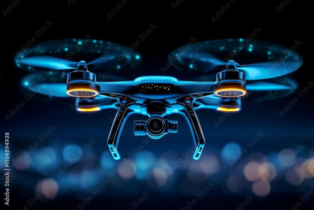 A futuristic drone transmitting bytes to a central hub, shown as ...